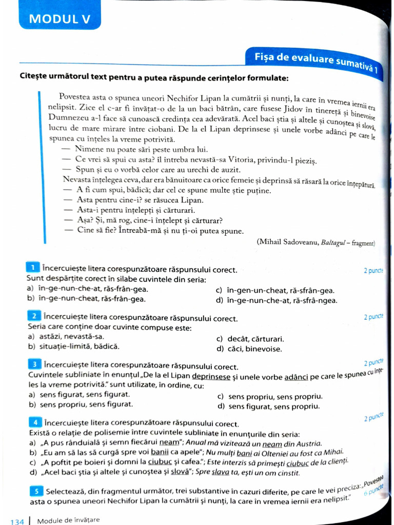 Fișe de Evaluare Sumativaă - Clasa A8a | PDF