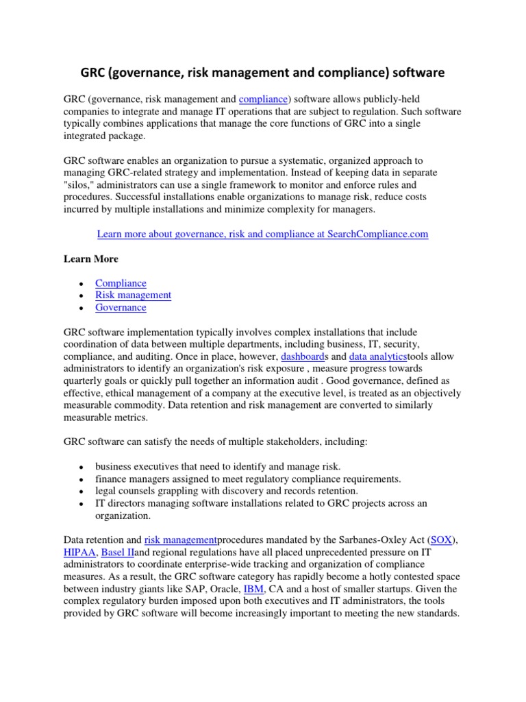 What Is GRC | PDF | Regulatory Compliance | Risk Management