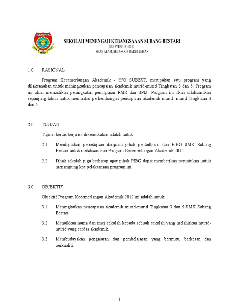 Kertas Kerja Program Kecemerlangan Akademik 2012 Revised | PDF