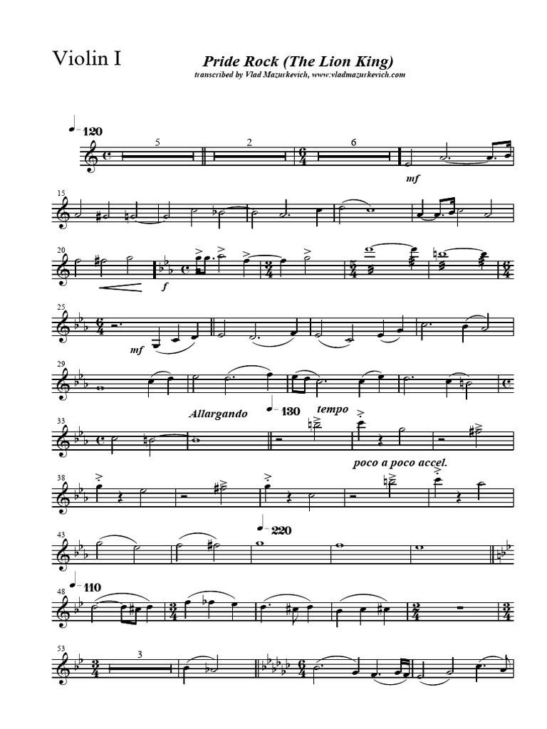 Pride Rock Violin Sheet Music | PDF