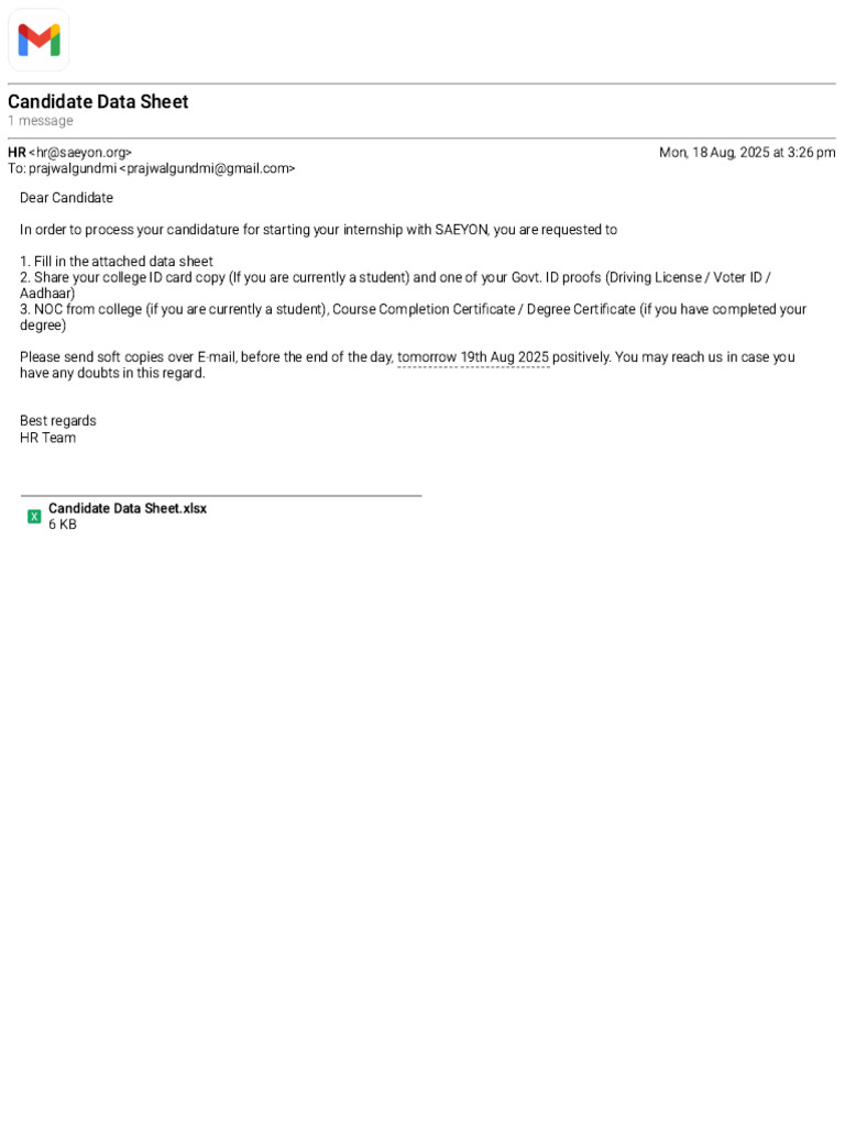 Internship Candidate Data Submission Guide | PDF