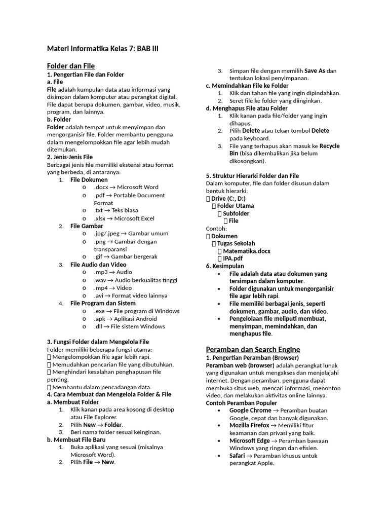 Materi Informatika Kelas 7: Bab 3 | PDF