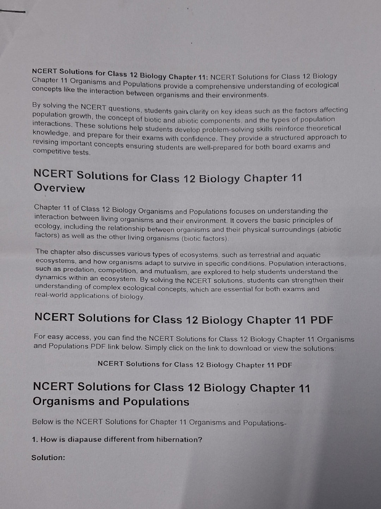 Organisms & Populations Ncert Solutions | PDF | Ecosystem | Soil