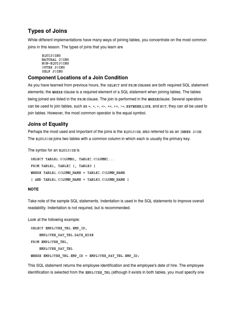 Types of Joins | PDF | Table (Database) | Sql