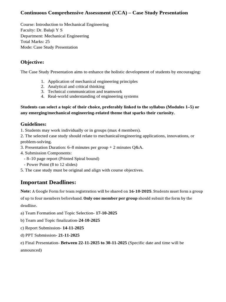 CCA in Mechanical Engineering Presentations | PDF | Engineering ...