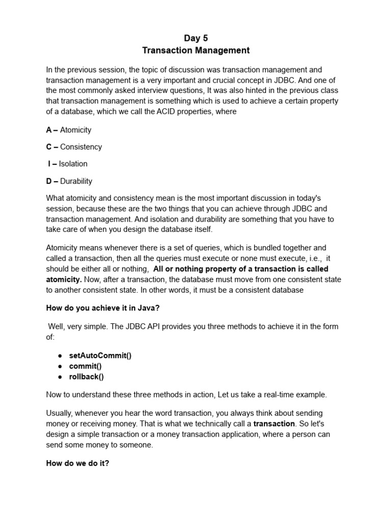JDBC Transaction Management Explained | PDF | Database Transaction ...