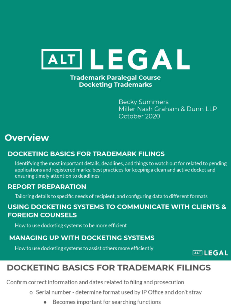 Docketing 201123 142227 | PDF | Trademark | Computing
