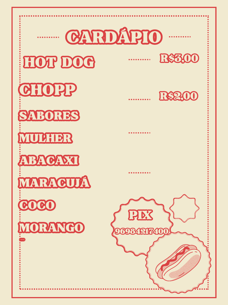 Cardápio Cachorro Quente Vintage Bold Vermelho - 20250912 - 121451 ...