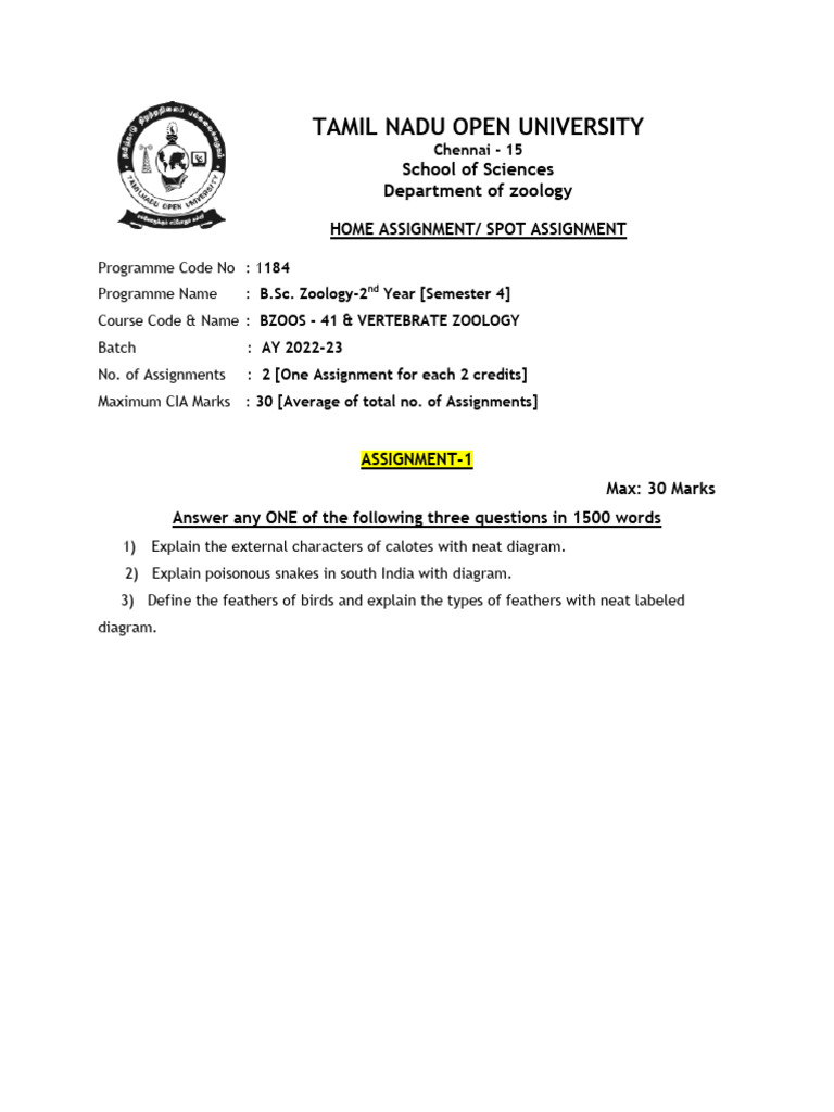 Assignment - 1 Bzoos-41 Vertebrate Zoology | PDF