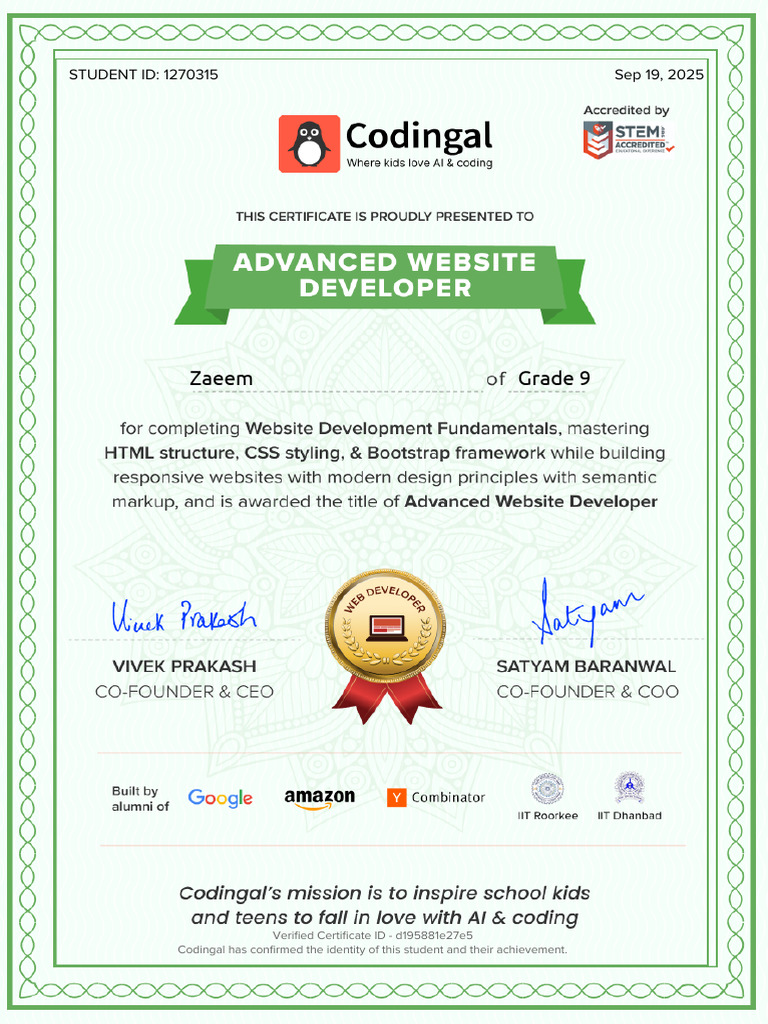 Advanced Website Developer Certificate | PDF