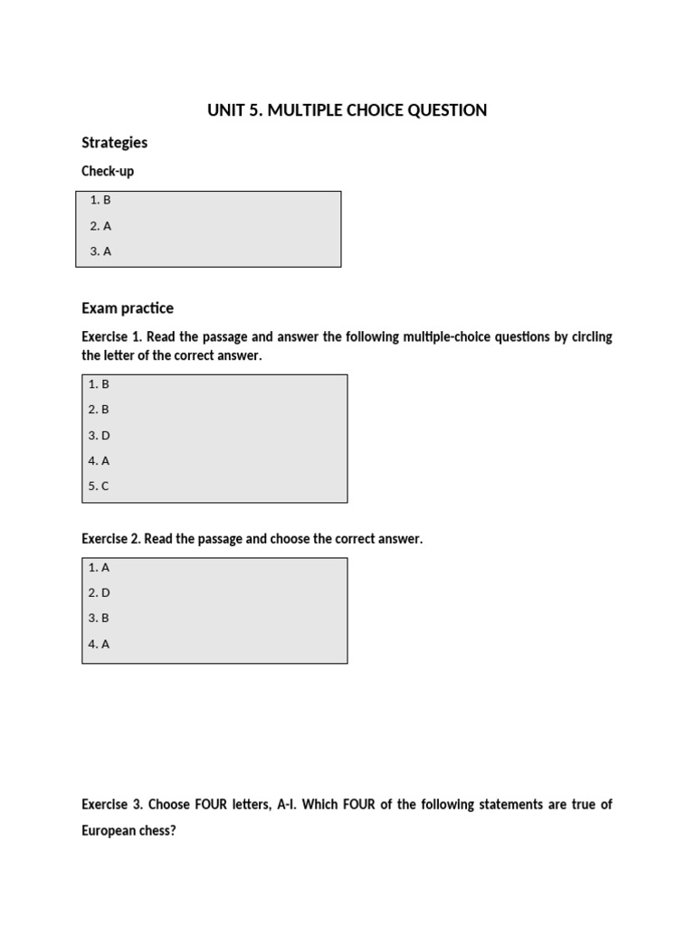 KEY Unit 5. Multiple Choice Question | PDF