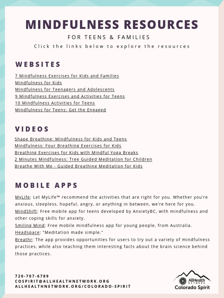 Mindfulness Resources for Teens & Families | PDF | Mindfulness ...