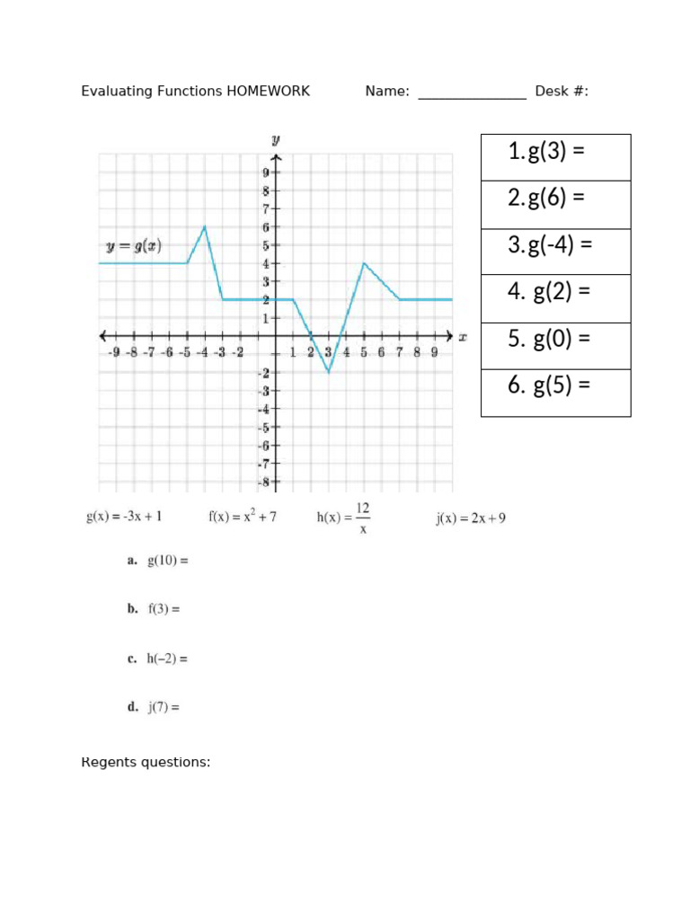 Evaluating Functions HOMEWORKName | PDF