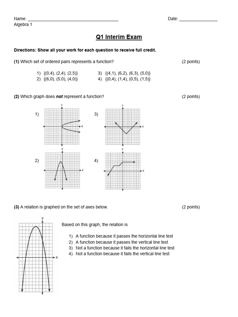 Algebra 1 Q1 Interim Exam Questions | PDF | Function (Mathematics ...