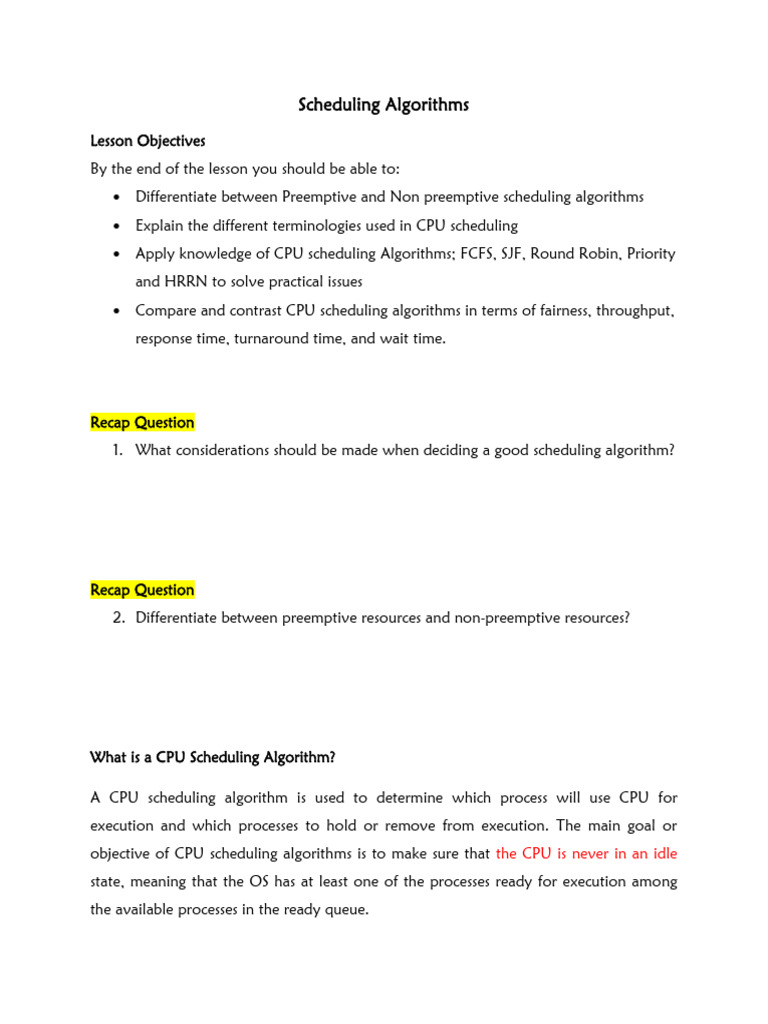 WEEK 4 CPU Scheduling Algorithms | PDF | Scheduling (Computing) | Concurrency (Computer Science)