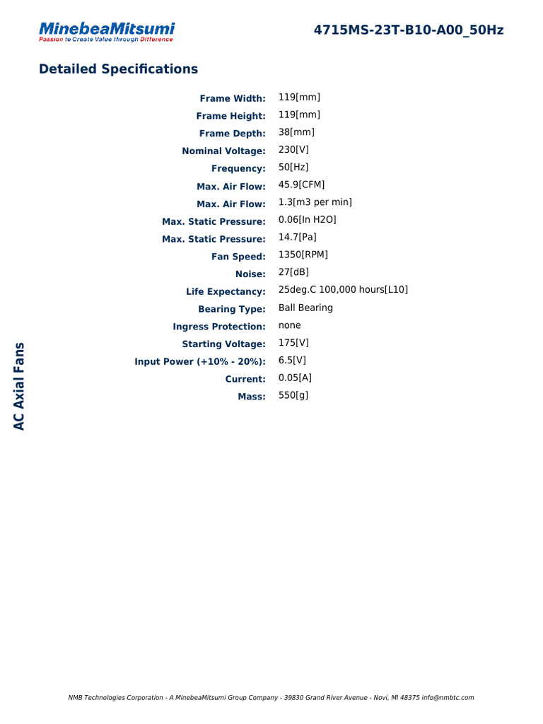 4715MS-23T-B10-A00 - 50Hz Detailed Specifications | PDF