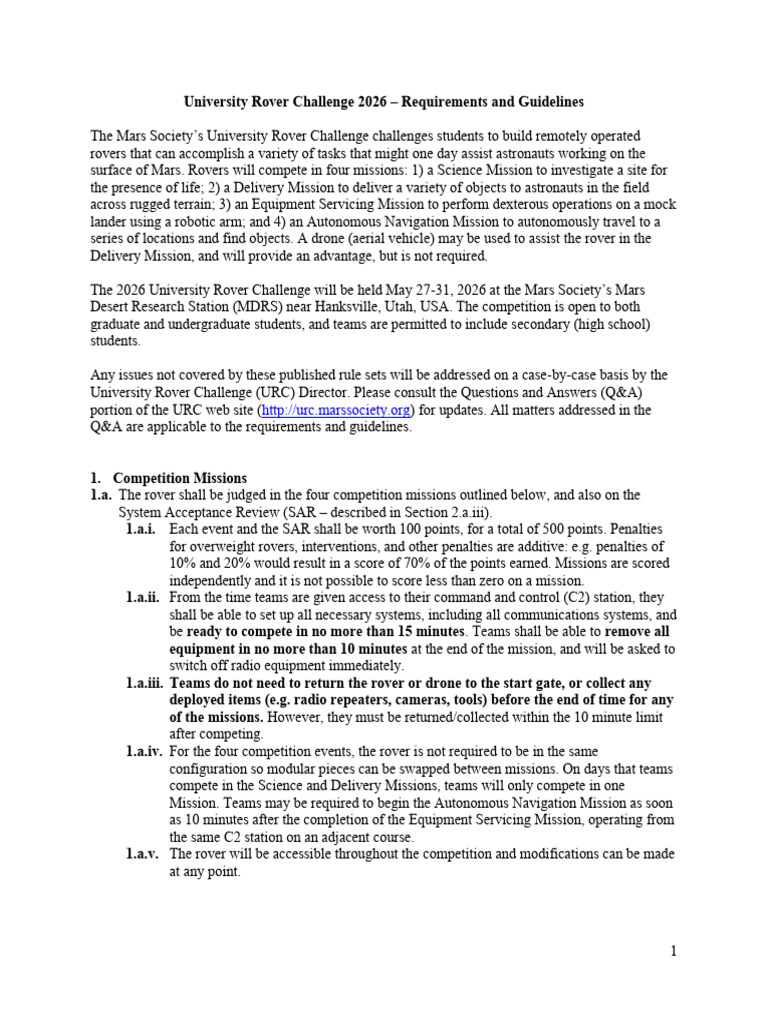 URC 2026 Competition Guidelines | PDF | Unmanned Aerial Vehicle | Rover ...