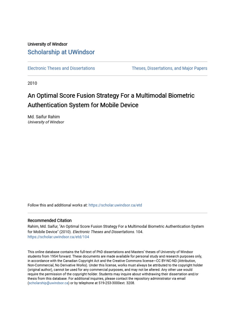 2010 - Univ of Windsor - Md. Saifur Rahim - An Optimal Score Fusion Strategy For A Multimodal ...