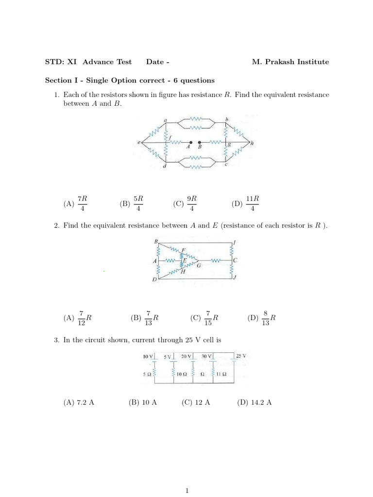 Adv12 Electric Circuits (Cengage Questions) | PDF | Resistor | Series ...