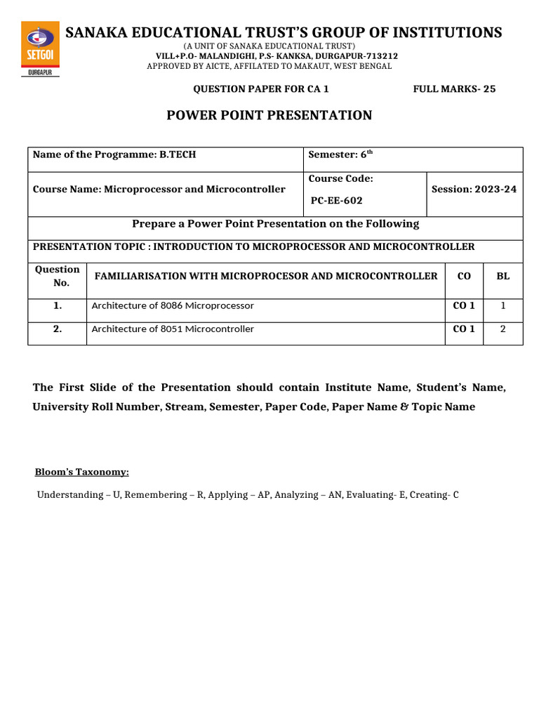 Microprocessor CA1 QUESTION NF | PDF