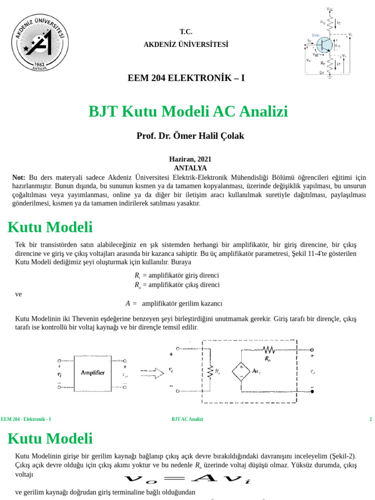 EEM204 - Elektronik-I D13 - BJT AC Analizi - Box Model | PDF