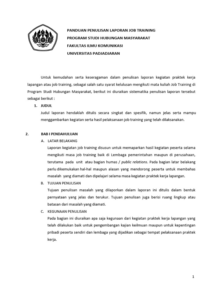 Panduan Penulisan Laporan Job Training | PDF