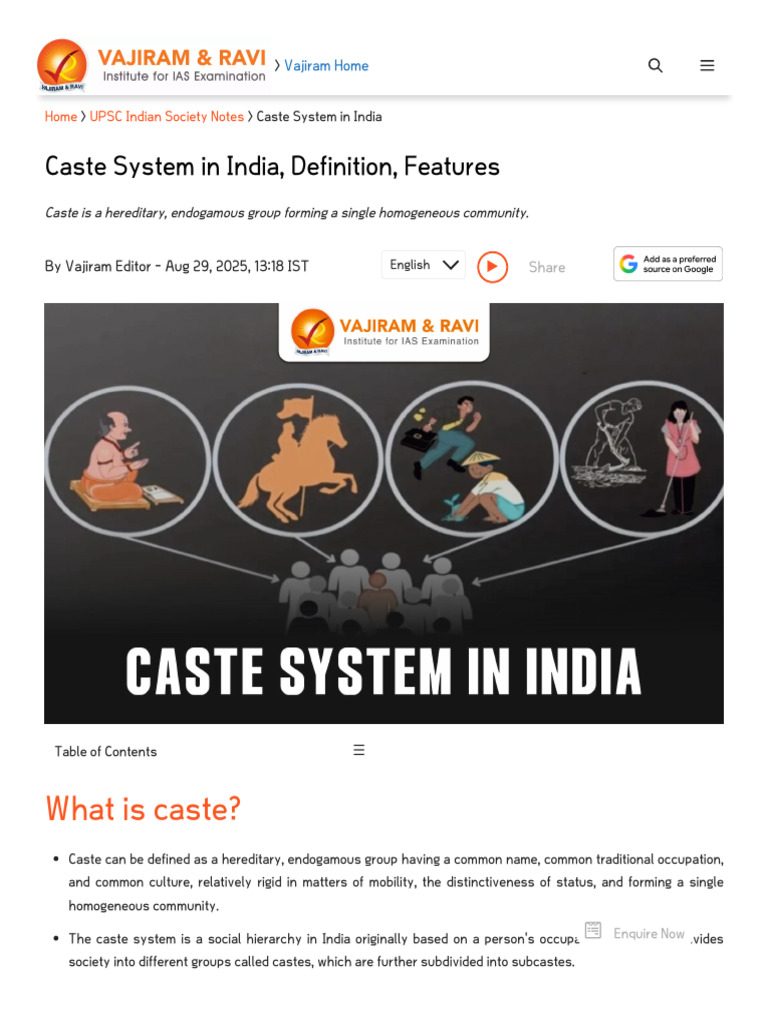 Caste System in India, Definition, Features | PDF | Caste | Social ...