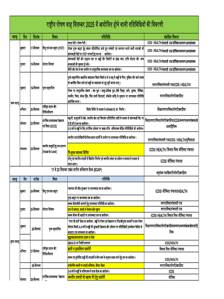 Poshan FINAL Calendar | PDF
