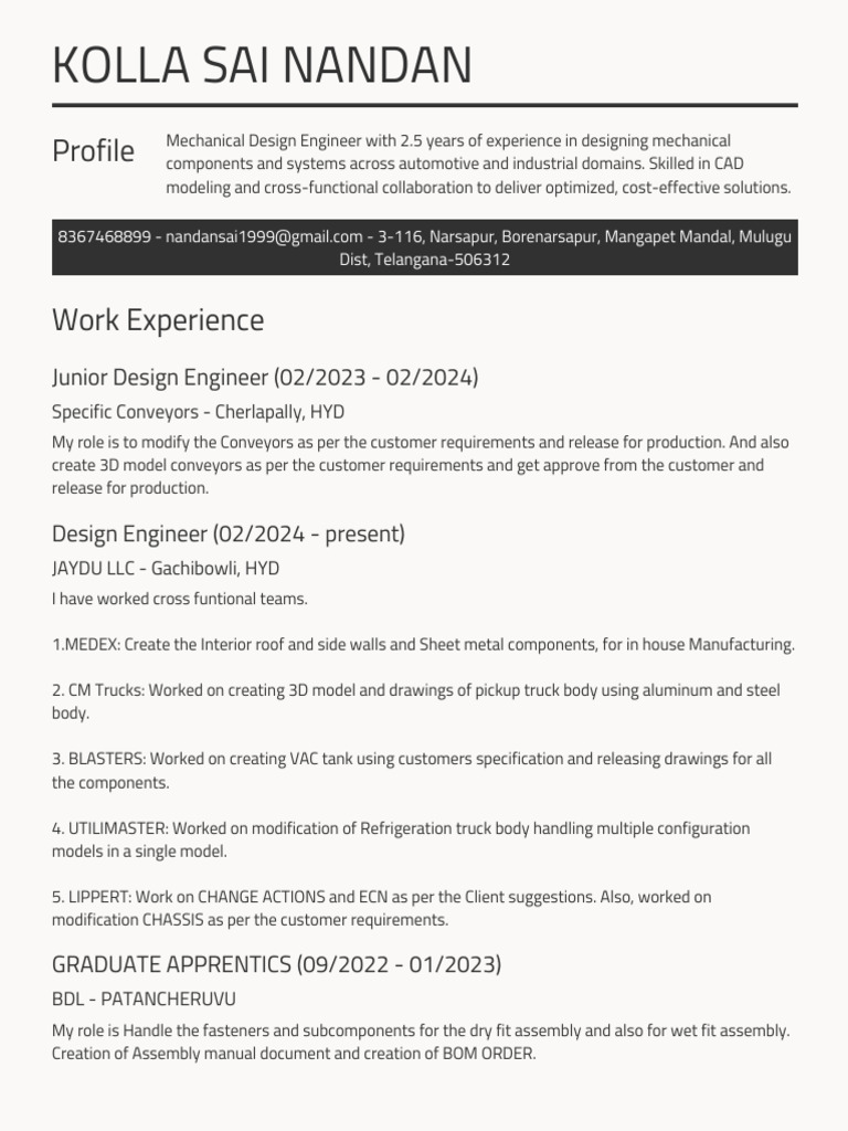 Mechanical Design Engineer Profile | PDF