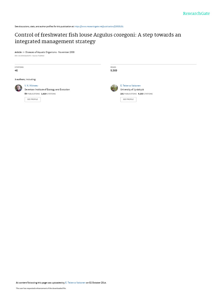 Control Strategies for Fish Louse Argulus | PDF | Parasitism | Experiment