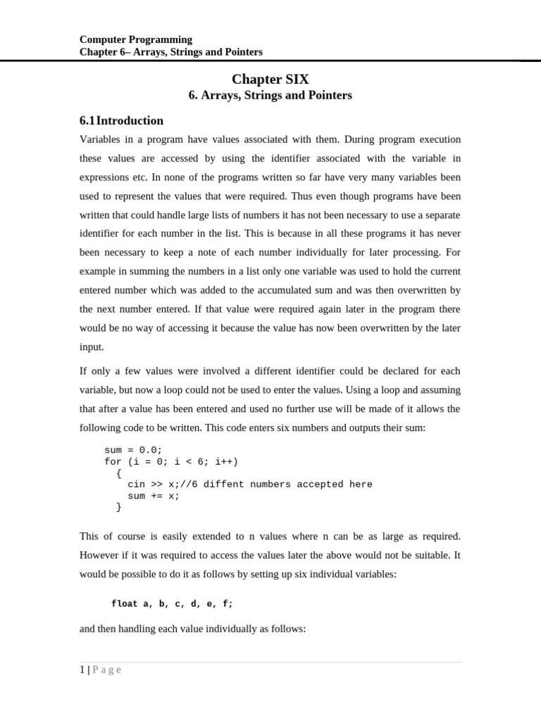Chapter 6 - Arrays Pointers and String | PDF | Pointer (Computer Programming) | Software Engineering