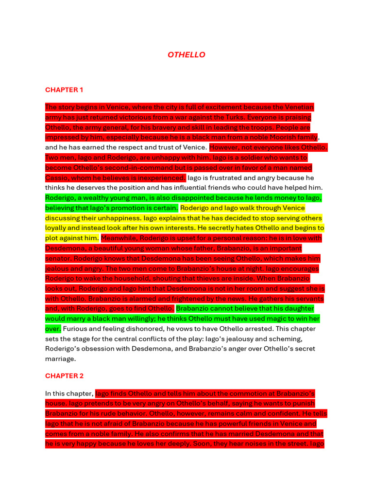 Summary Othello | PDF | Othello | Iago