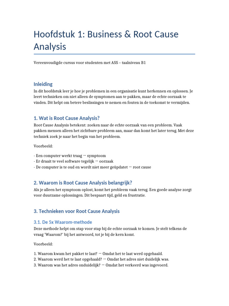 Volledig Hoofdstuk 1 Business & Root Cause Analysis Met SWOT en Pareto ...