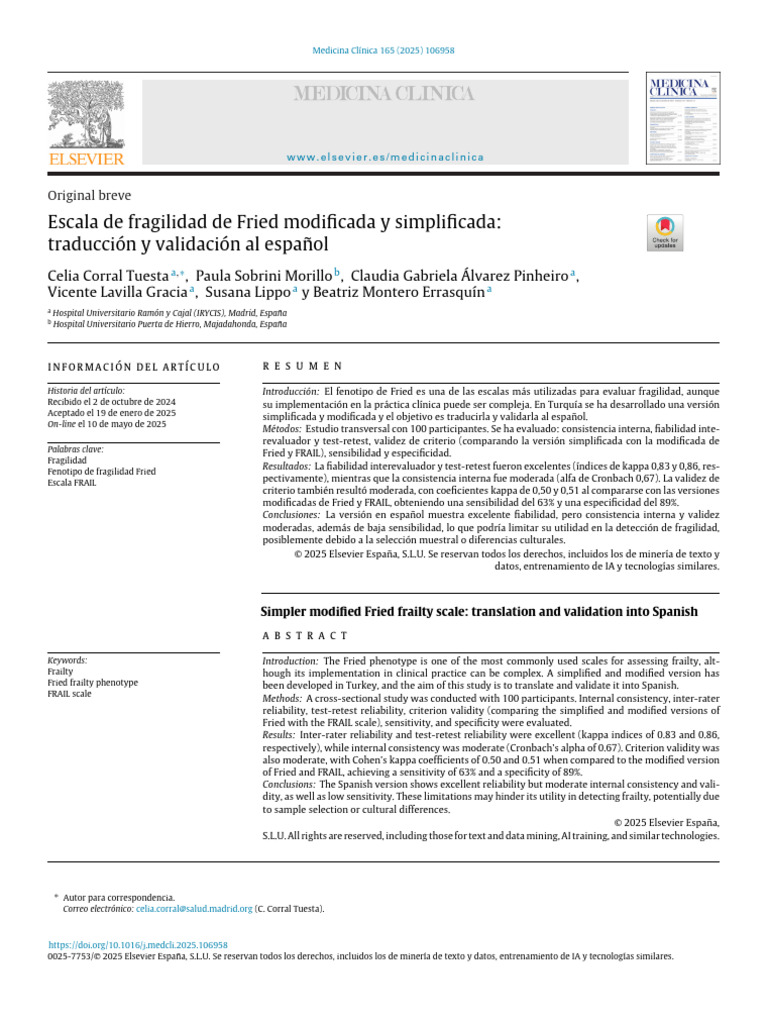 Validación de la Escala de Fried en Español | PDF | Investigación ...