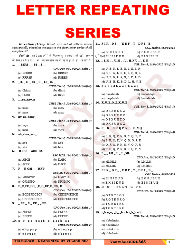 Reasoning Letter Series Questions | PDF | Resource Description ...