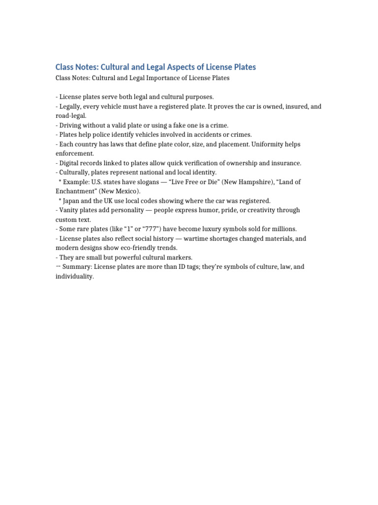 Class Notes Cultural and Legal Aspects | PDF