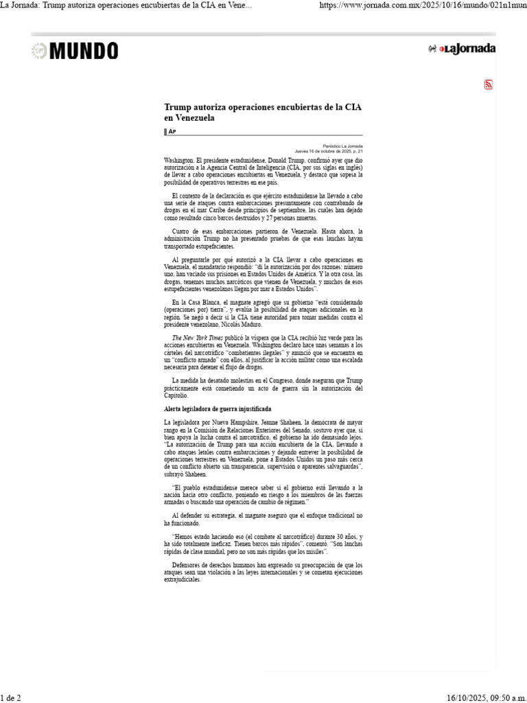 La Jornada - Trump Autoriza Operaciones Encubiertas de La CIA en ...