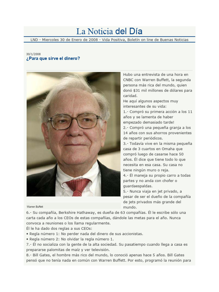 Lecciones de vida de Warren Buffett | PDF | Warren Buffett