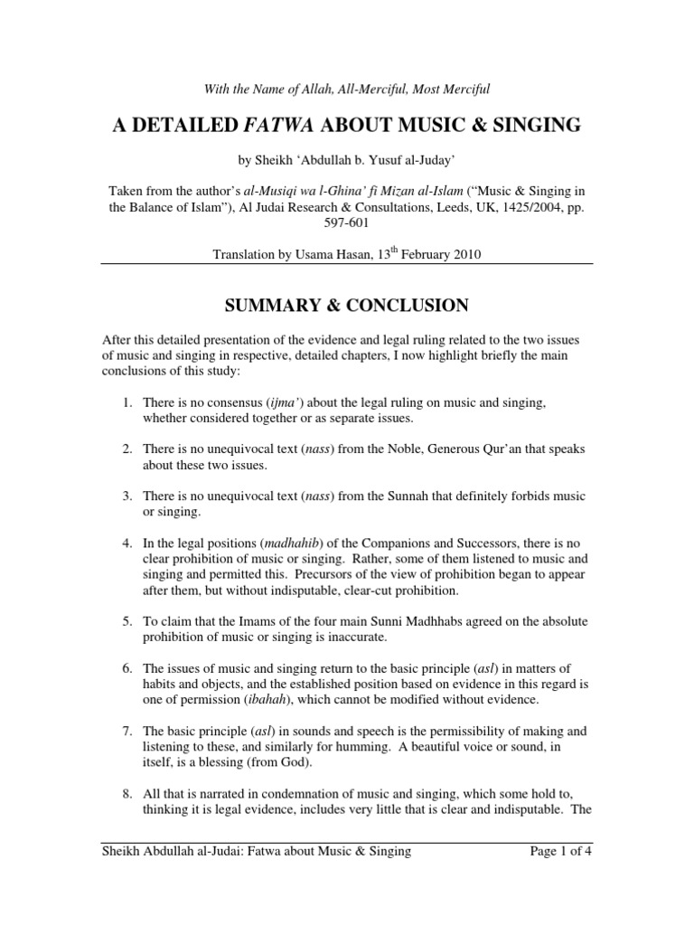 Juday Music and Singing Conclusions | PDF | Sharia | Islamic Ethics