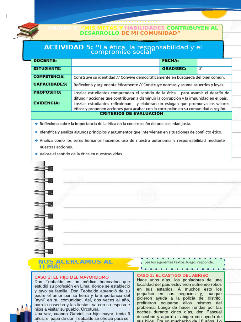 Ficha de Actividad S5 (U5) (3° Grado) - DPCC | PDF | Derechos humanos | Sociedad