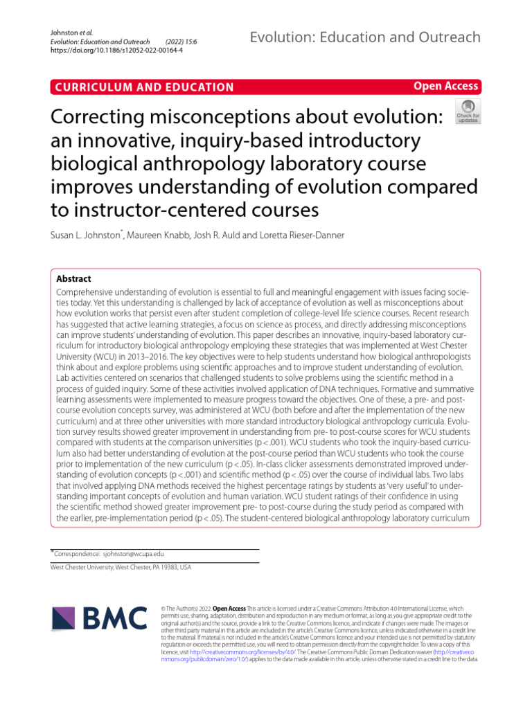 Johnston Et Al. - 2022 - Correcting Misconceptions About Evolution An ...