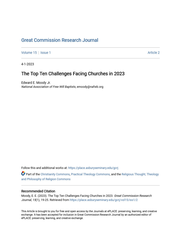 Top 10 Church Challenges in 2023 | PDF | Pastor | Evangelism