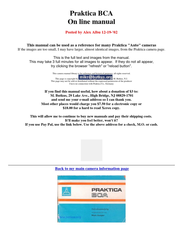 Praktica BCA On Line Manual: This Manual Can Be Used As A Reference For Many Praktica "Auto ...