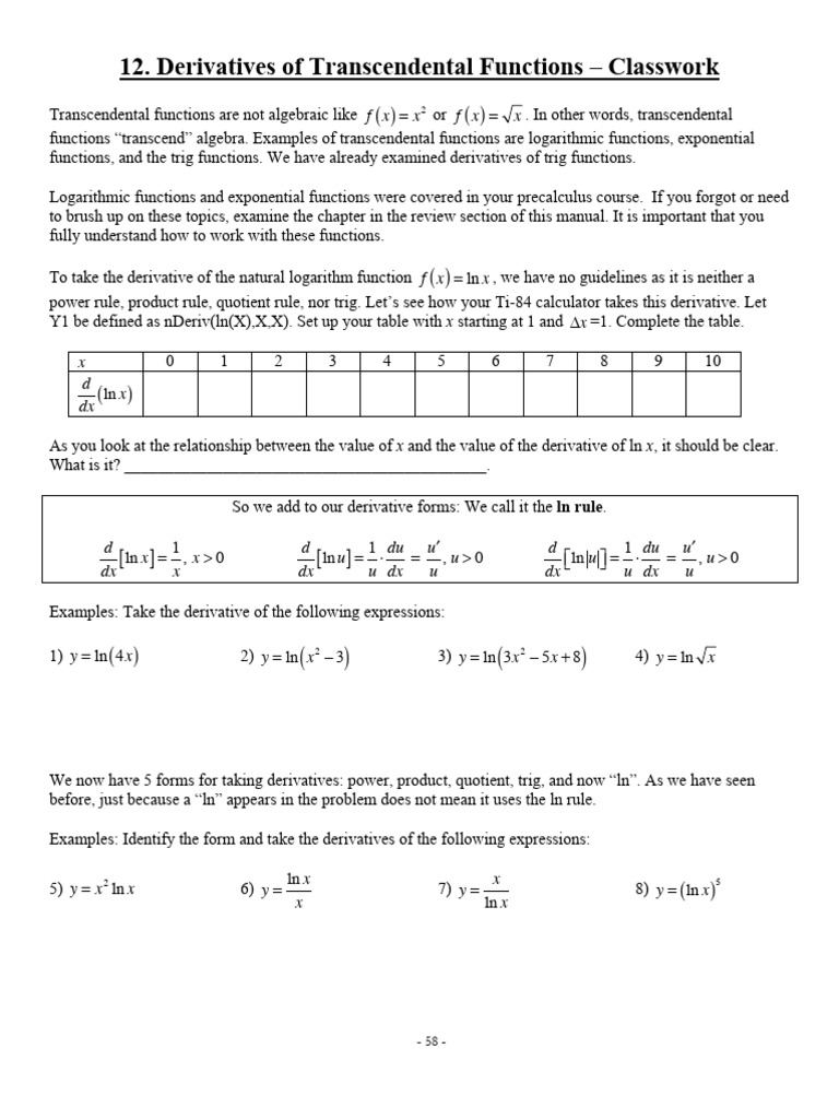 CW Derivatives of Transcendentals | PDF | Mathematical Concepts ...