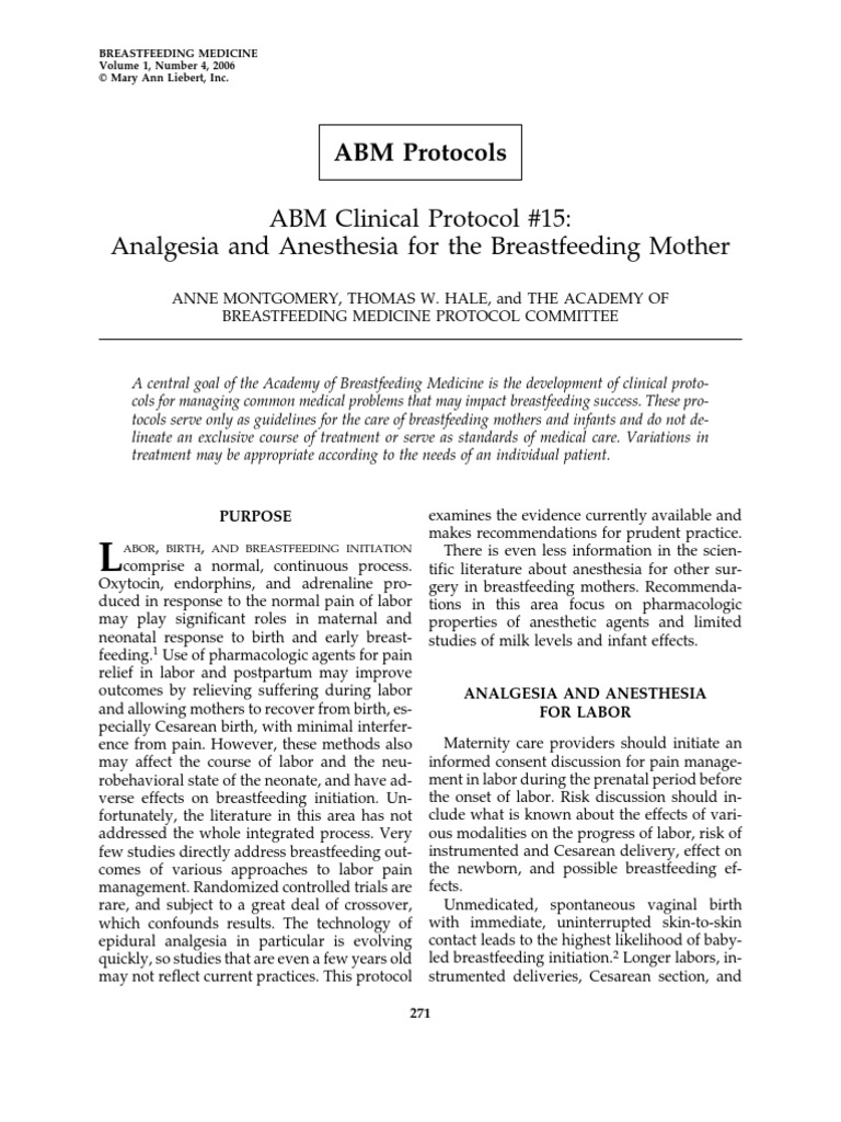 ABM Clinical Protocol #15: Analgesia and Anesthesia For The ...