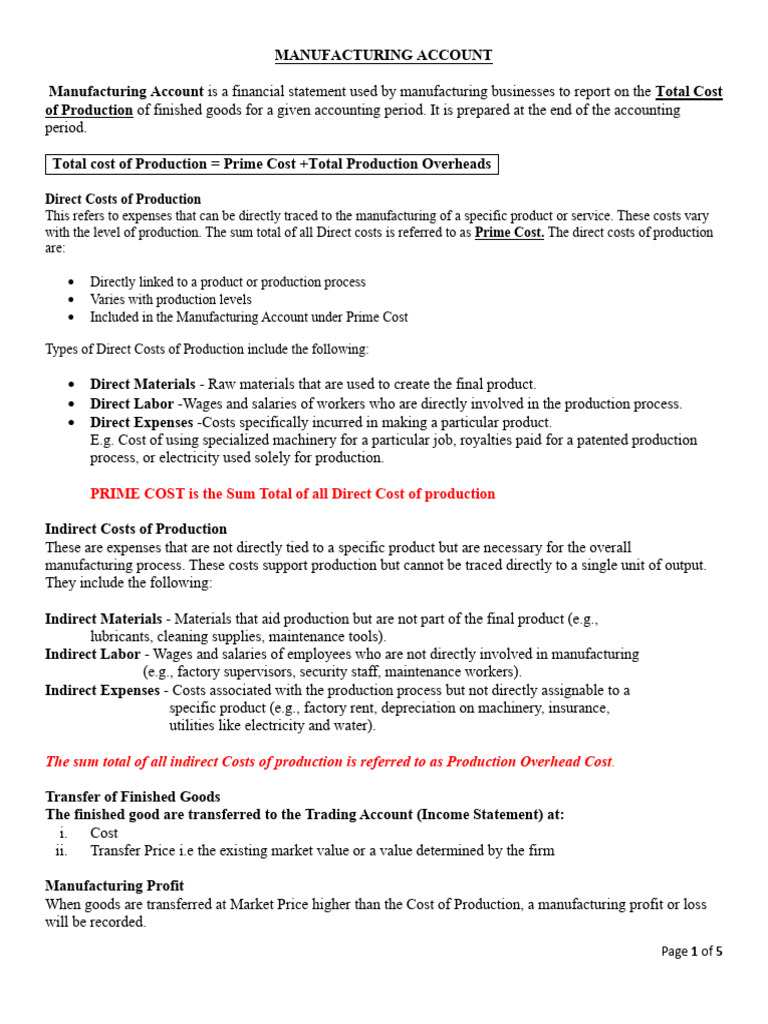 Manufacturing Account Overview and Preparation | PDF | Debits And ...