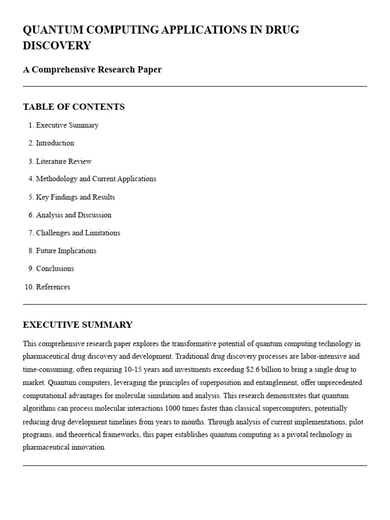 Research 1 - Quantum Computing Applications in Drug Discovery | PDF ...