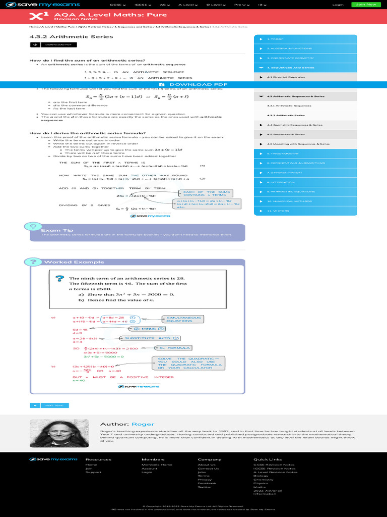 Arithmetic Series (4.3.2) - AQA A Level Maths - Pure Revision Notes ...