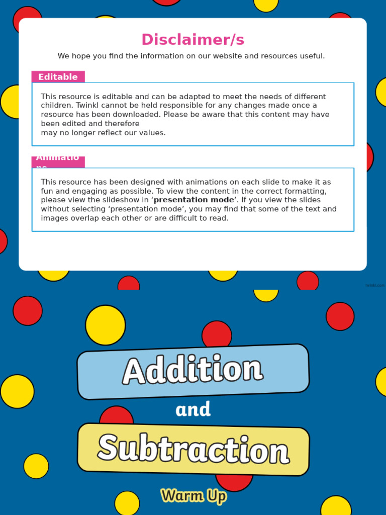 T N 2544789 Year 1 Addition and Subtraction Maths Warm Up Powerpoint 2 ...