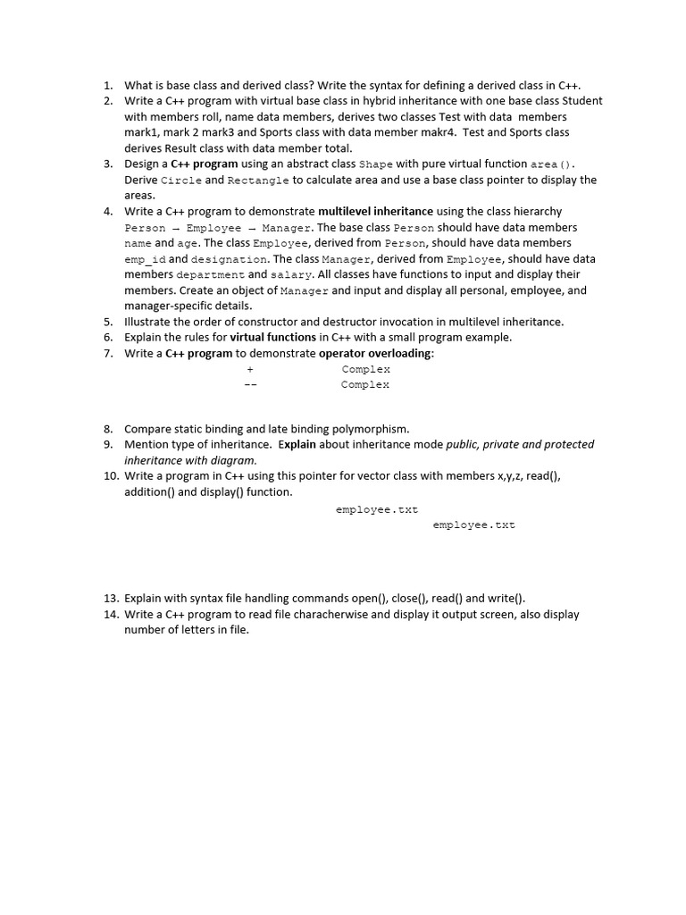 Question Bank Oop Unit Test-2 | PDF | Inheritance (Object Oriented ...